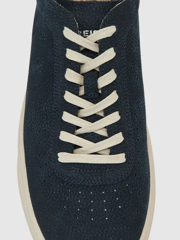 REISS Nubuck Leather Perforated-detail Trainers