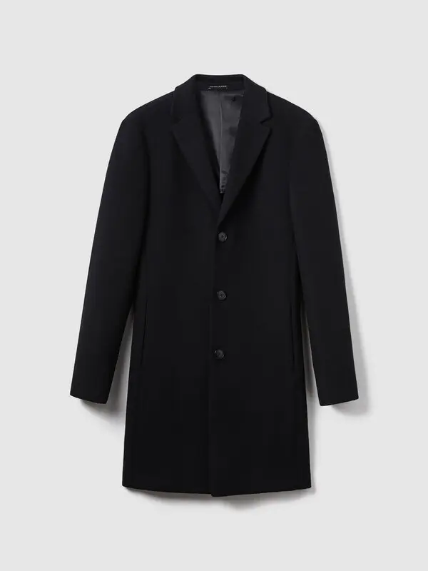 REISS Wool-blend Single-breasted Overcoat - Navy