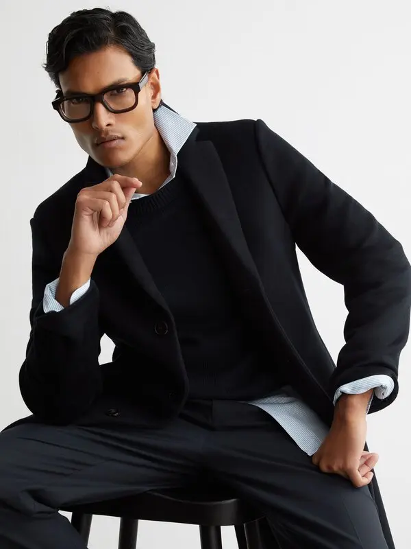 REISS Wool-blend Single-breasted Overcoat - Navy