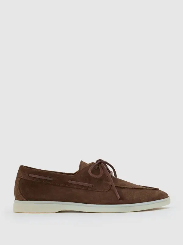 REISS Suede Lace-up Boat Shoes - Brown