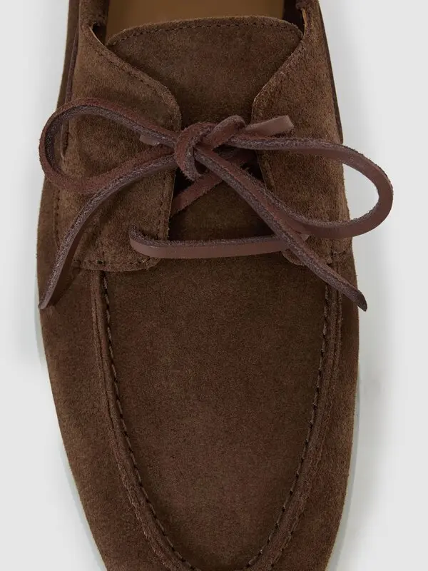 REISS Suede Lace-up Boat Shoes - Brown