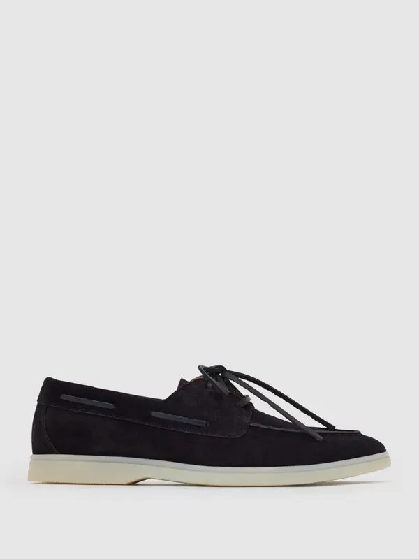 REISS Suede Lace-up Boat Shoes - Dark Navy