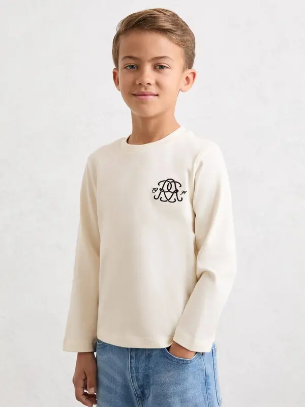 REISS 3-9 Yrs Monogram Cotton Long-sleeve T-shirt - Off White
