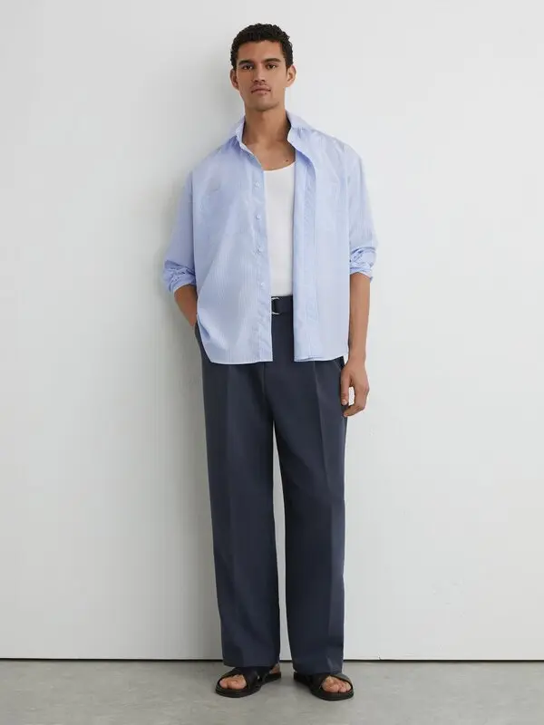 REISS Lyocell Stripe Button-through Overshirt
