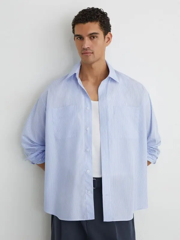 REISS Lyocell Stripe Button-through Overshirt