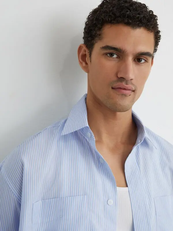REISS Lyocell Stripe Button-through Overshirt