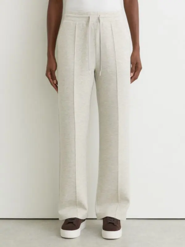 REISS Petite Premium Interlock Wide-leg Joggers - Grey Marl