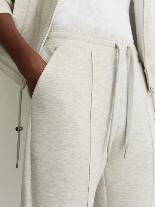 REISS Petite Premium Interlock Wide-leg Joggers - Grey Marl