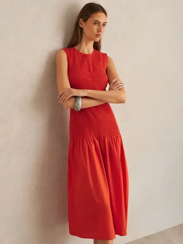 REISS Cotton Shir Midi Dress