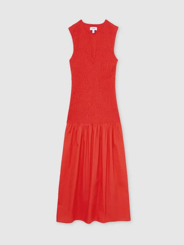 REISS Cotton Shir Midi Dress