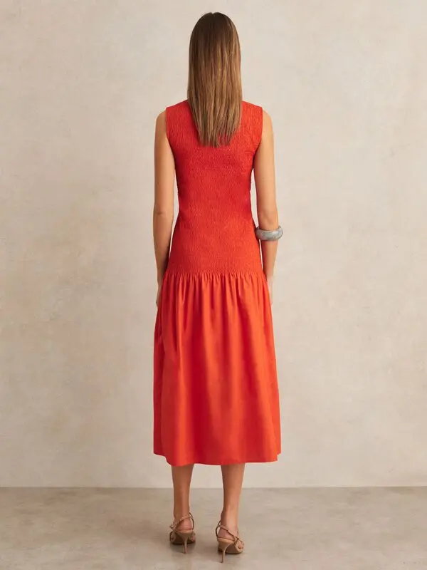 REISS Cotton Shir Midi Dress