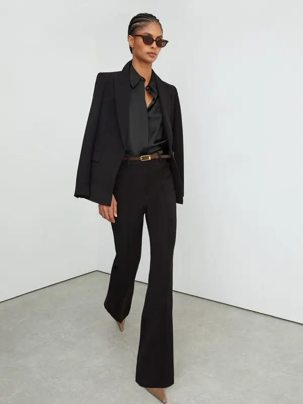REISS Gabi Flared Suit Trousers - Black
