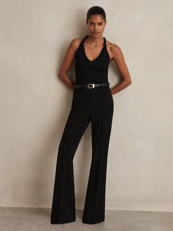 REISS Gabi Flared Suit Trousers - Camel/black
