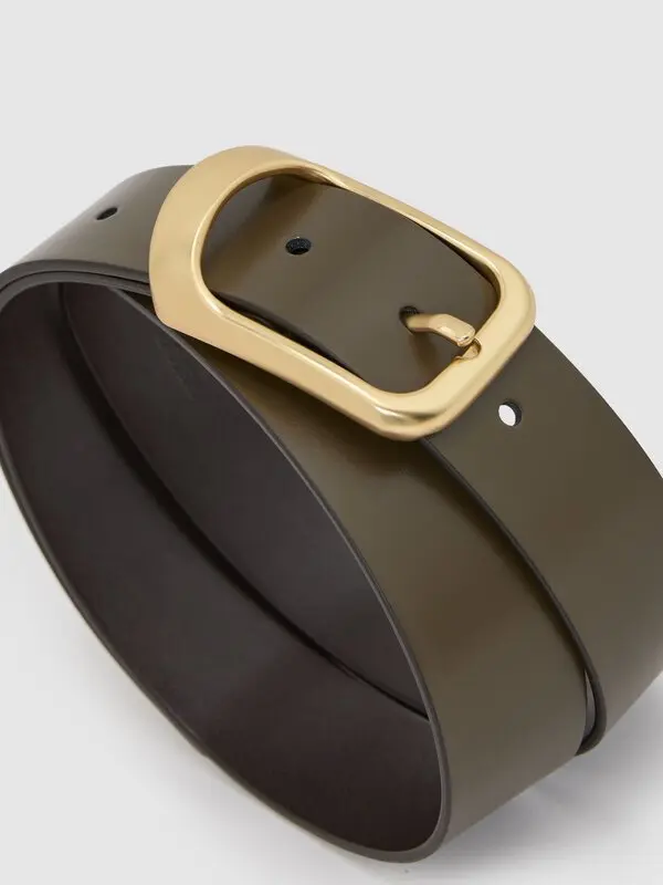 REISS Leather Curved-buckle Belt