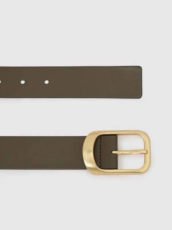 REISS Leather Curved-buckle Belt