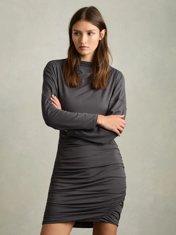 REISS Ruched Mini Dress - Charcoal