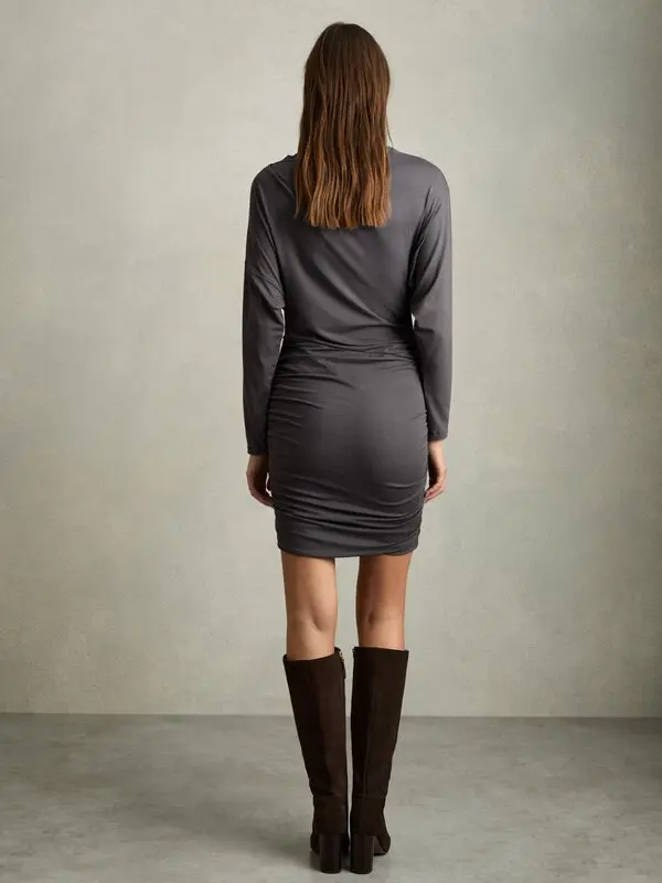 REISS Ruched Mini Dress - Charcoal