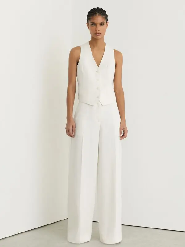REISS Linen-blend Wide-leg Trousers