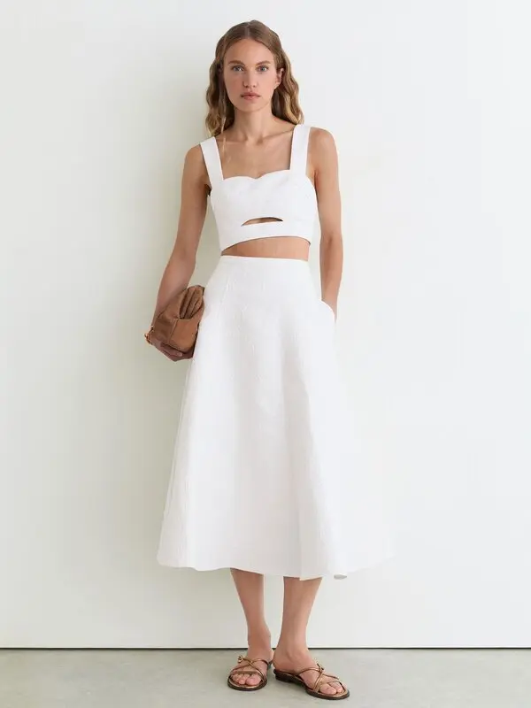 REISS Cotton-blend Jacquard Midi Skirt
