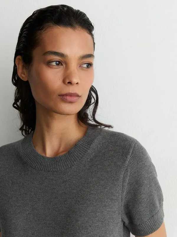 REISS Cotton And Wool Short-sleeve Knit Top - Grey