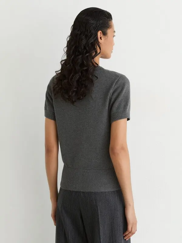 REISS Cotton And Wool Short-sleeve Knit Top - Grey