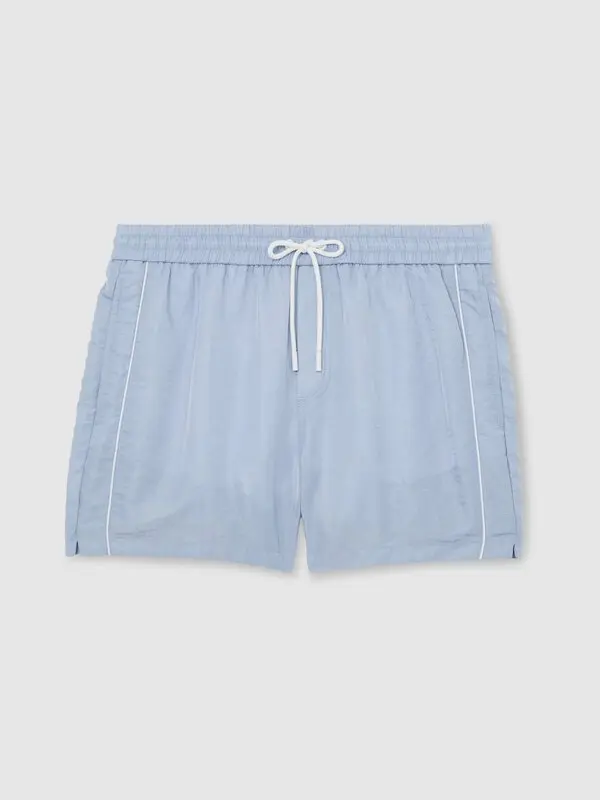 REISS Piped Drawstring Swim Shorts - Soft Blue