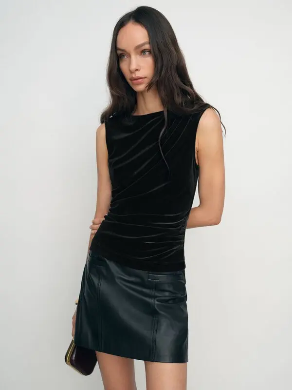 REISS Velvet Drape Sleeveless Top - Black