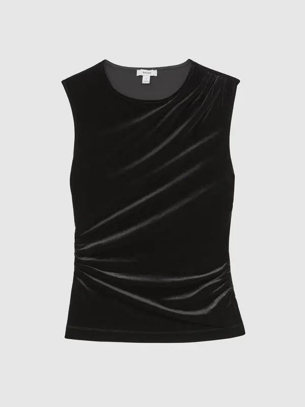 REISS Velvet Drape Sleeveless Top - Black