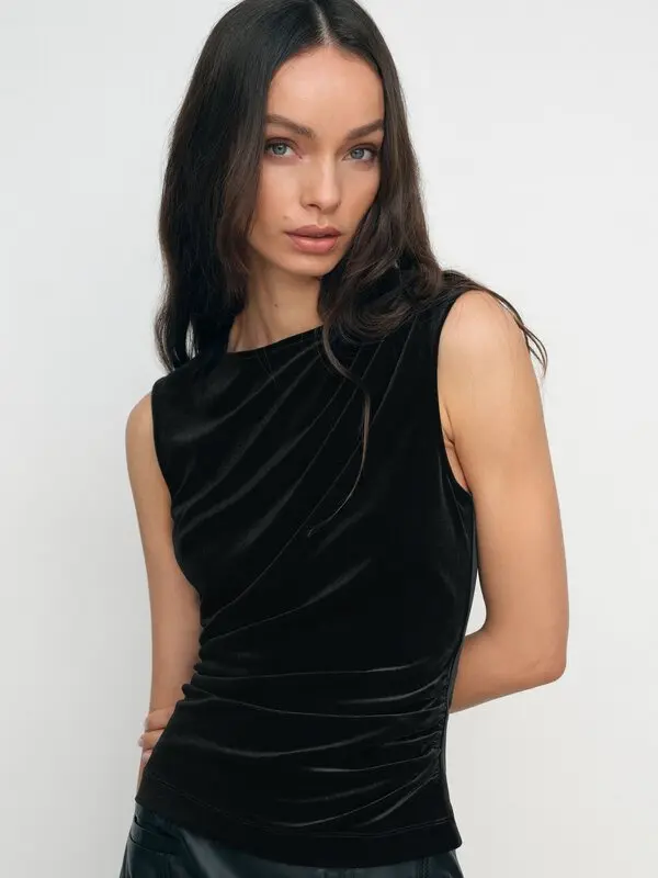 REISS Velvet Drape Sleeveless Top - Black