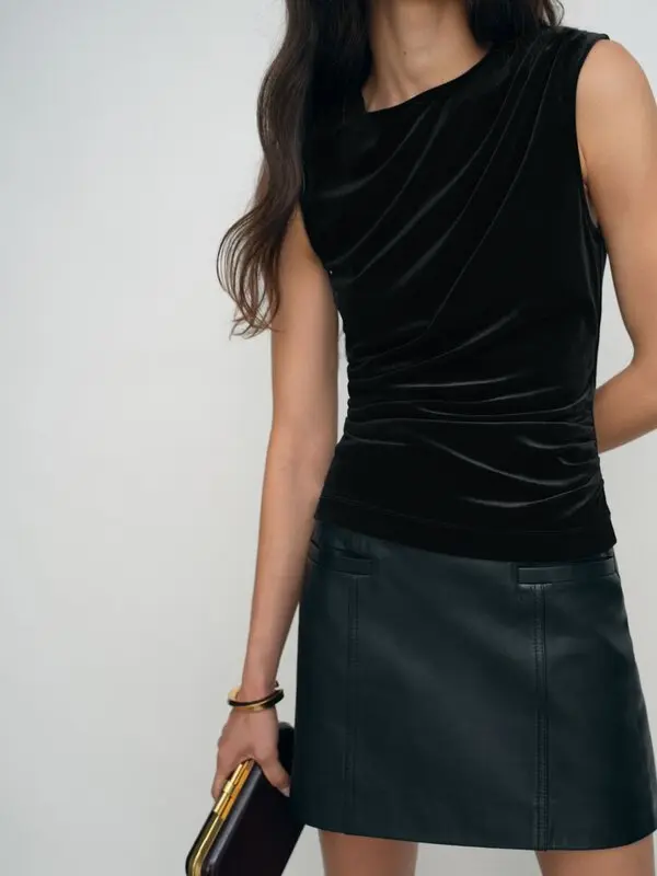 REISS Velvet Drape Sleeveless Top - Black