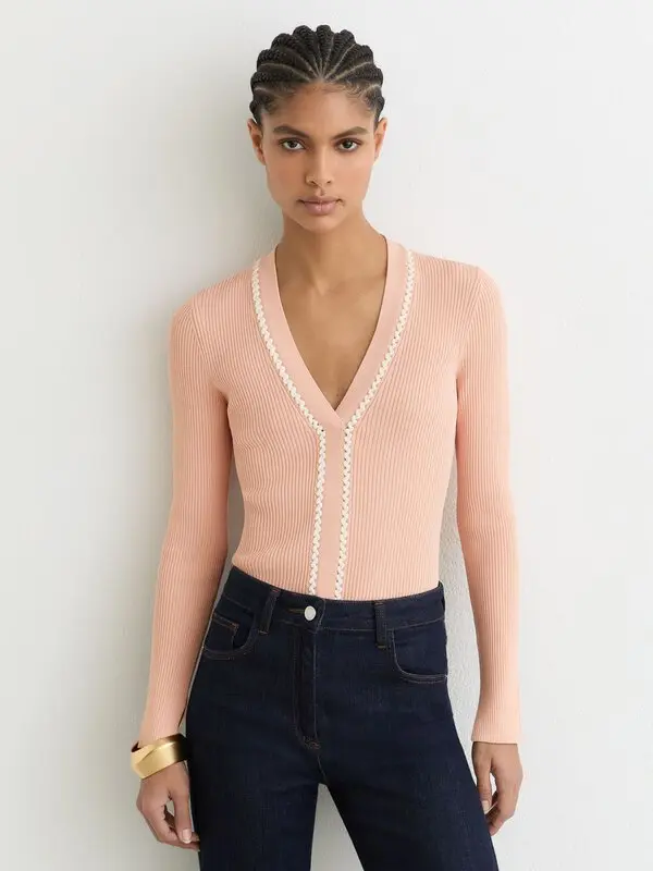 REISS Pink & Craft-stitch Rib-knit Top