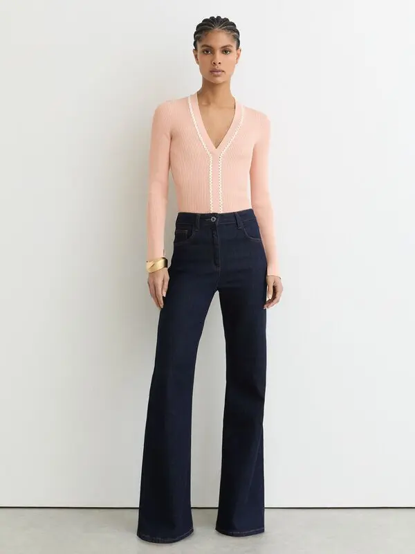 REISS Pink & Craft-stitch Rib-knit Top