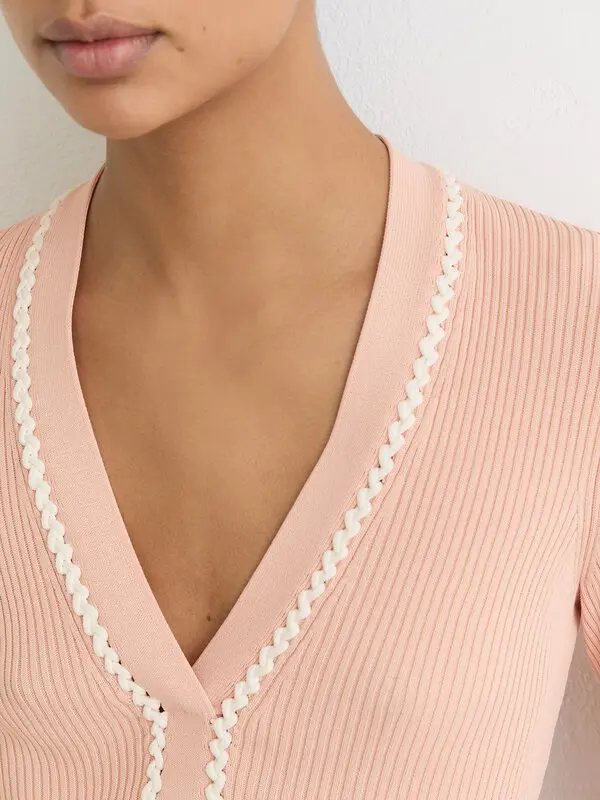 REISS Pink & Craft-stitch Rib-knit Top