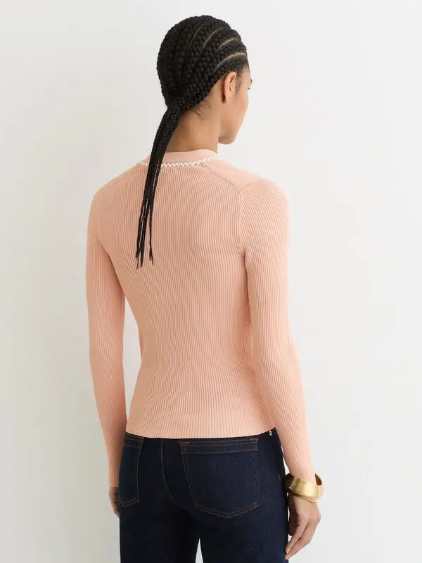 REISS Pink & Craft-stitch Rib-knit Top