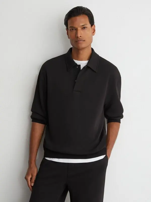 REISS Premium Interlock Relaxed Polo Sweatshirt - Black