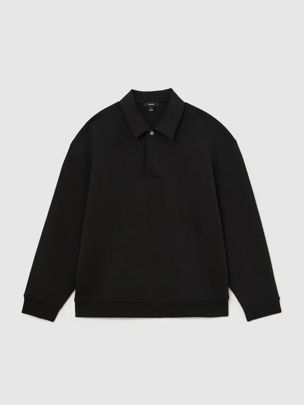 REISS Premium Interlock Relaxed Polo Sweatshirt - Black