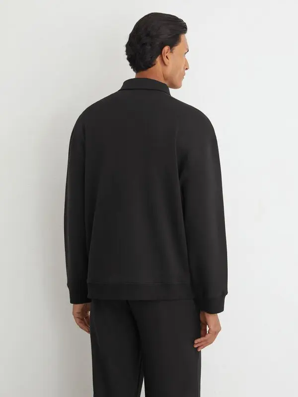 REISS Premium Interlock Relaxed Polo Sweatshirt - Black