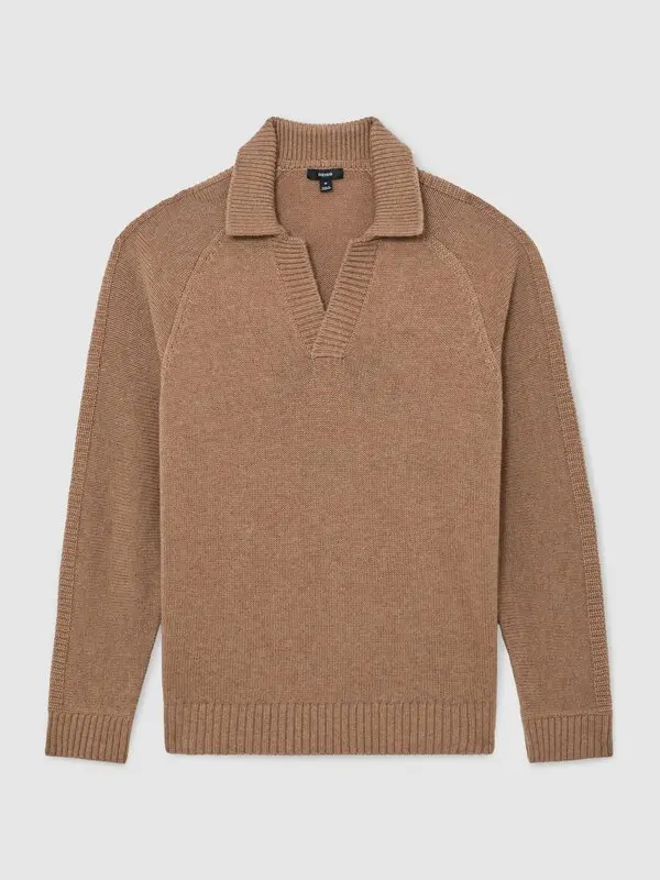 REISS Wool-blend Open-collar Jumper - Camel