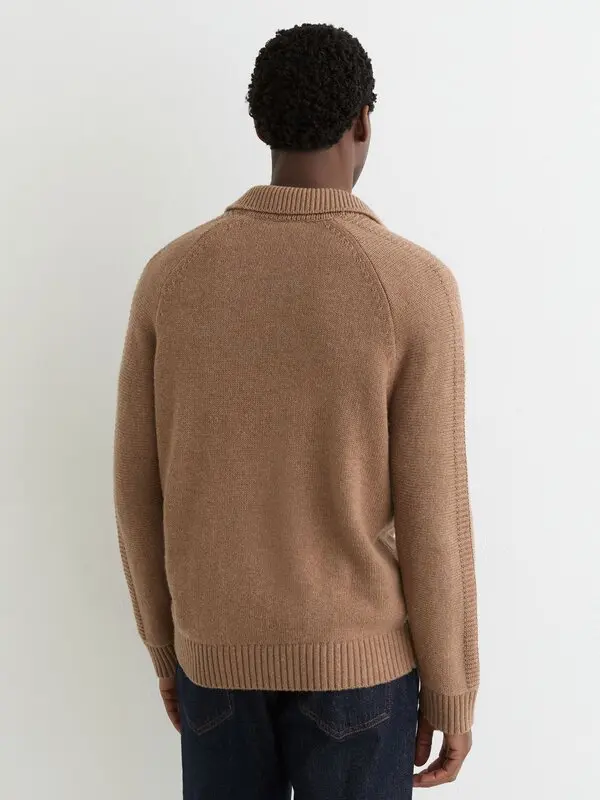 REISS Wool-blend Open-collar Jumper - Camel