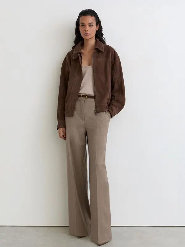 REISS Petite Wool-blend Wide-leg Trousers - Neutral