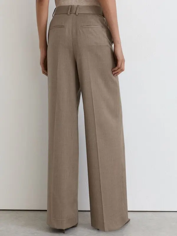 REISS Adie Wool-blend Wide-leg Trousers - Neutral