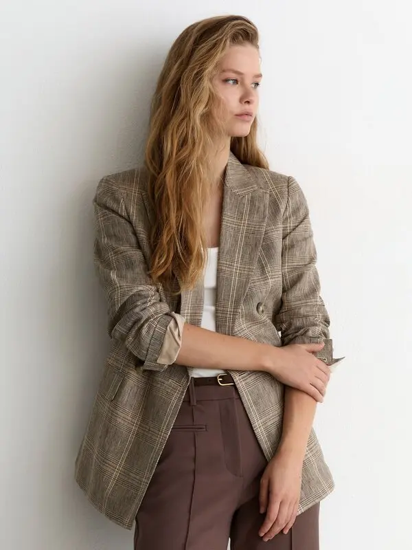 REISS Linen Double-breasted Blazer