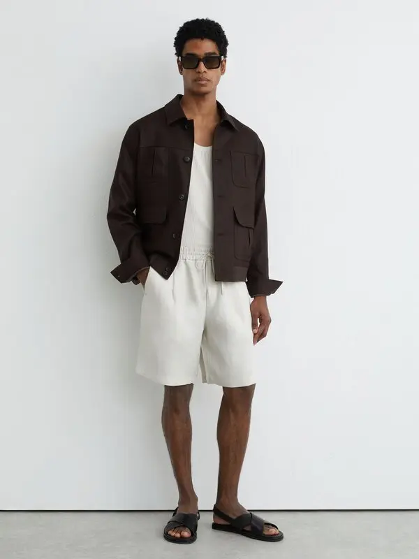 REISS Barges Linen Drawstrings - Stone