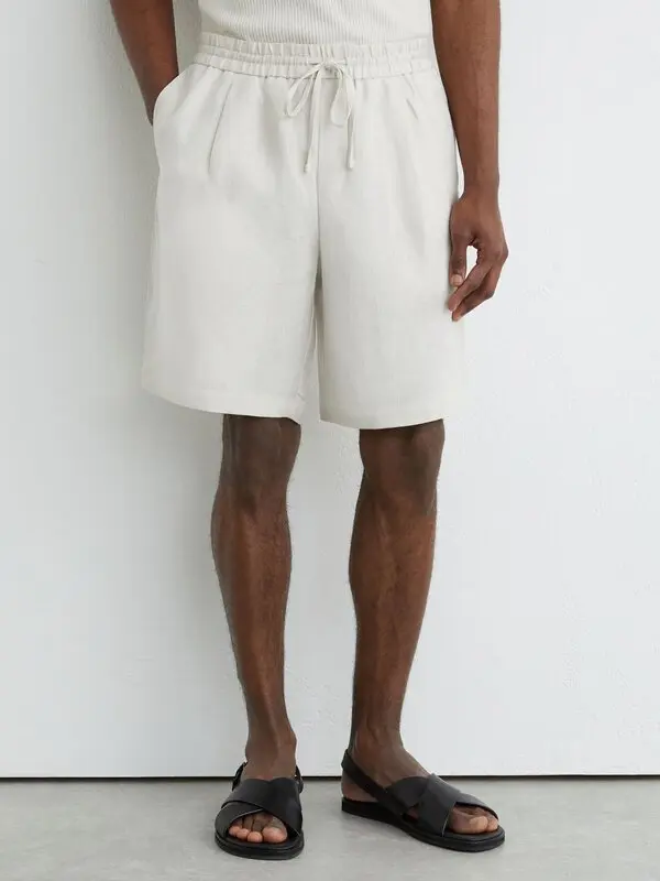 REISS Barges Linen Drawstrings - Stone