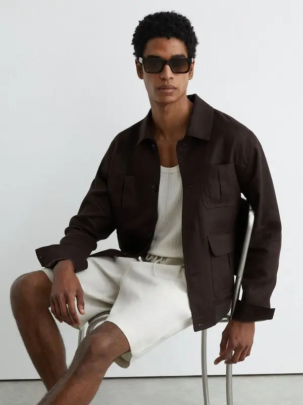 REISS Barges Linen Drawstrings - Stone