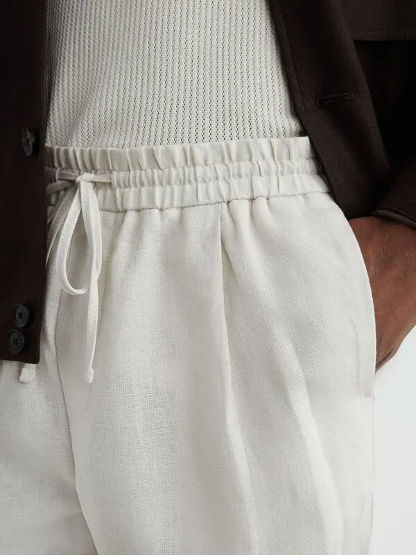 REISS Barges Linen Drawstrings - Stone