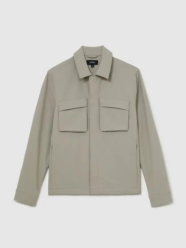 REISS Technical Twin-pocket Overshirt - Stone