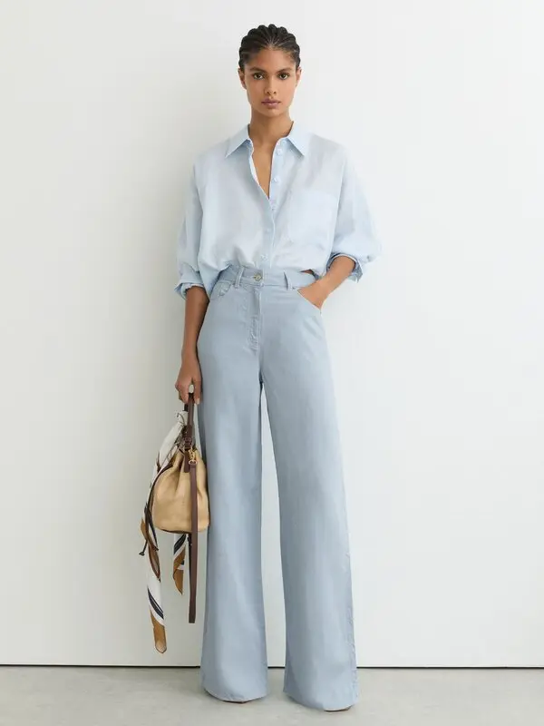 REISS Carmen Lyocell-linen Wide-leg Trousers - Blue