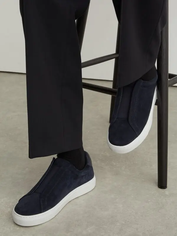 REISS Suede Slip-on Elasticated Trainers - Dark Navy