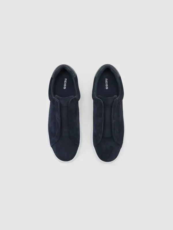 REISS Suede Slip-on Elasticated Trainers - Dark Navy